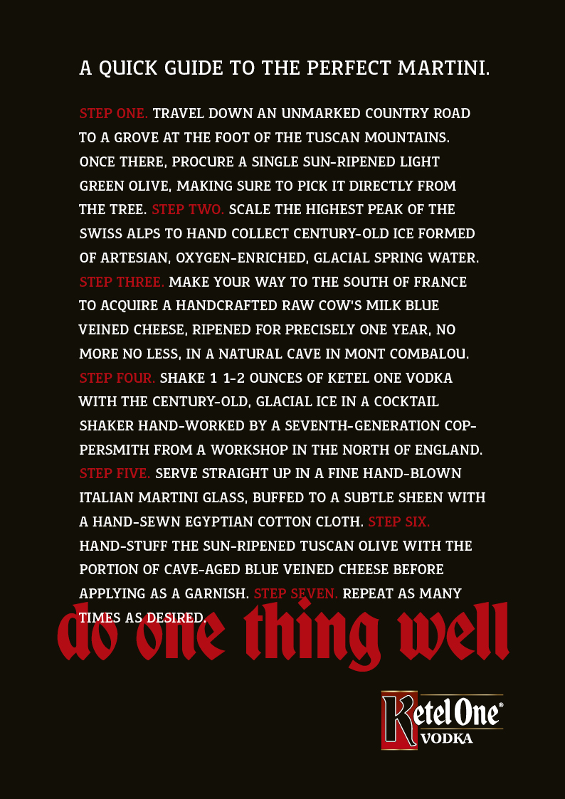 Ketel One 'DO ONE THING WELL' - Joe Craig - Creative Director