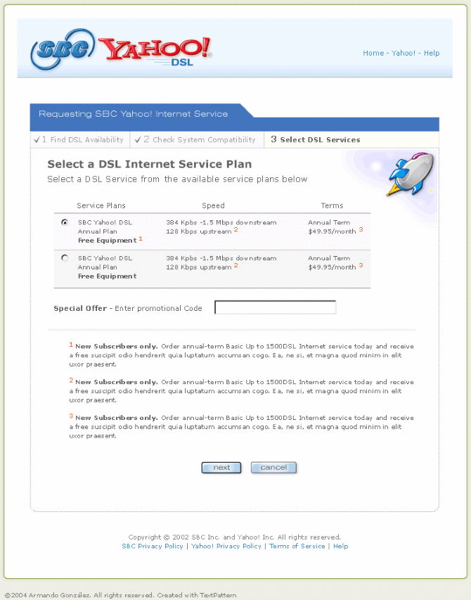 SBC Yahoo! DSL Portal - Armando Gonzalez's Portfolio