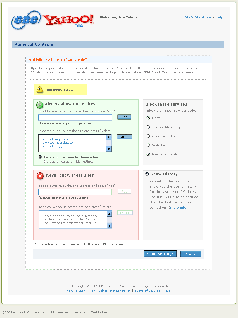 SBC Yahoo! DSL Portal - Armando Gonzalez's Portfolio
