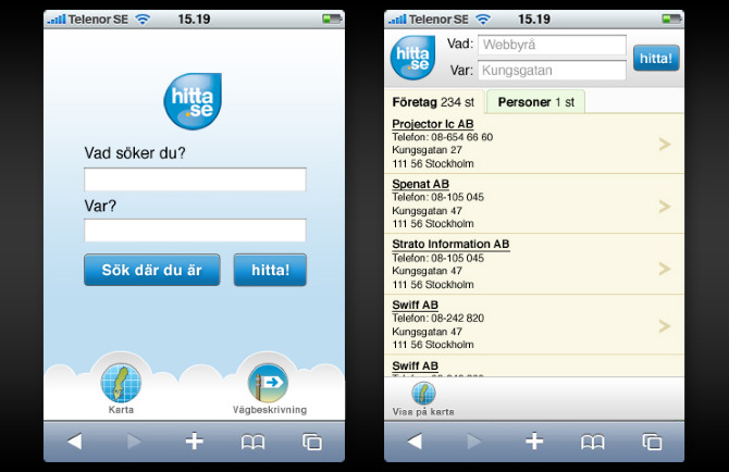 Hitta.se i mobilen - portfolio.kristinmattisson