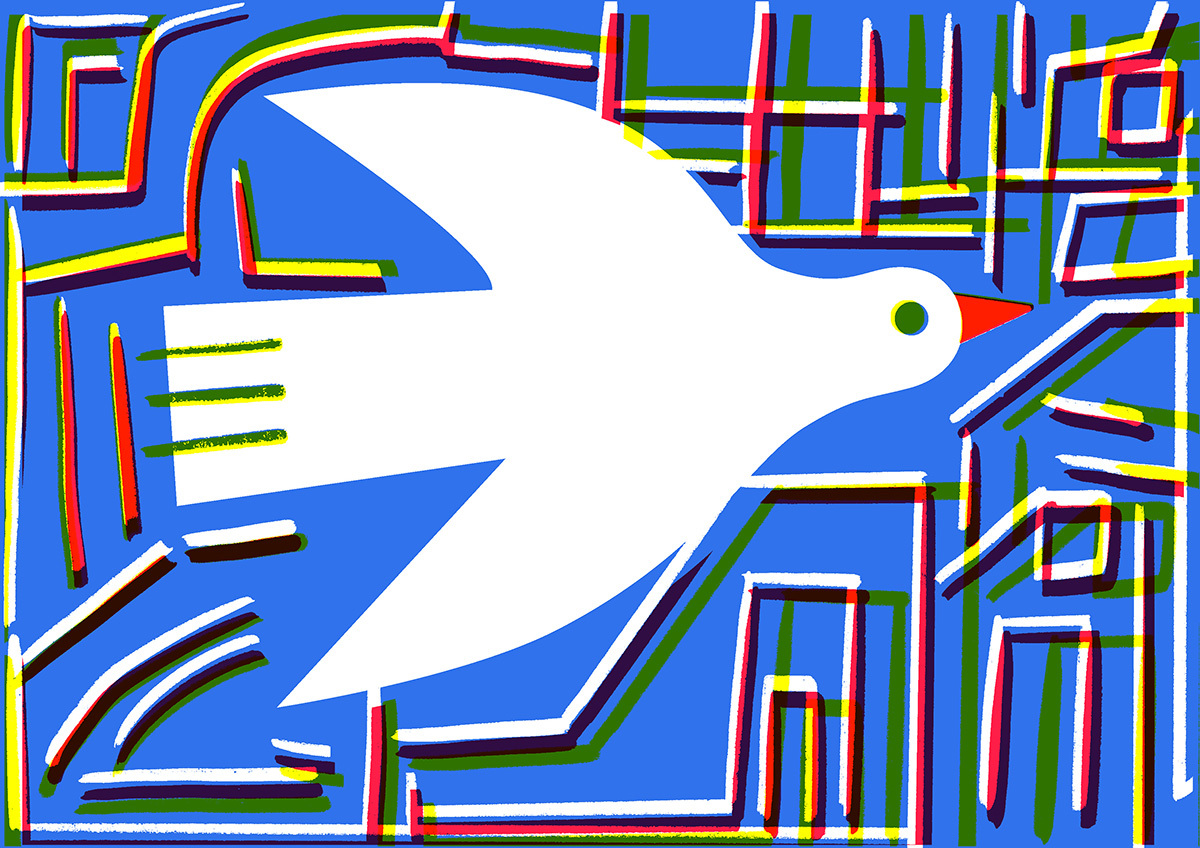 happy bird screenprint - Thereza Rowe illustration