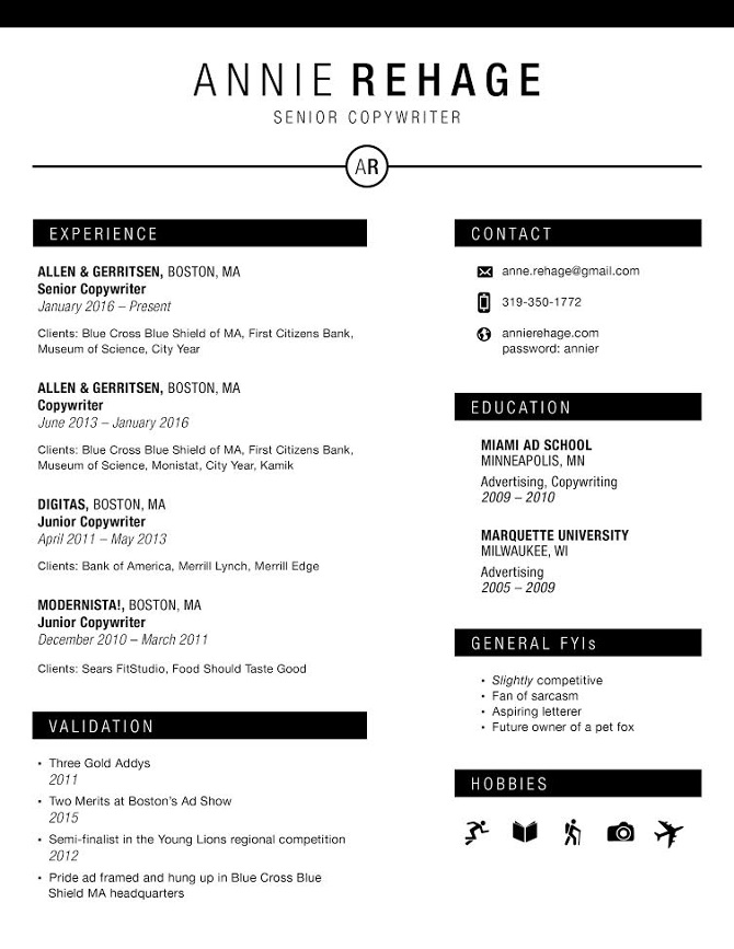 Resume - Annie Rehage: Copywriter