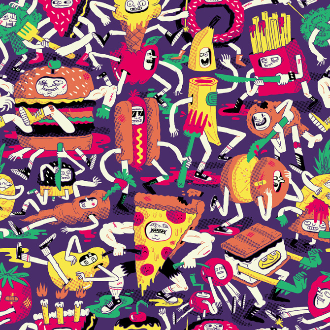 Food Fight - greg kletsel illustration