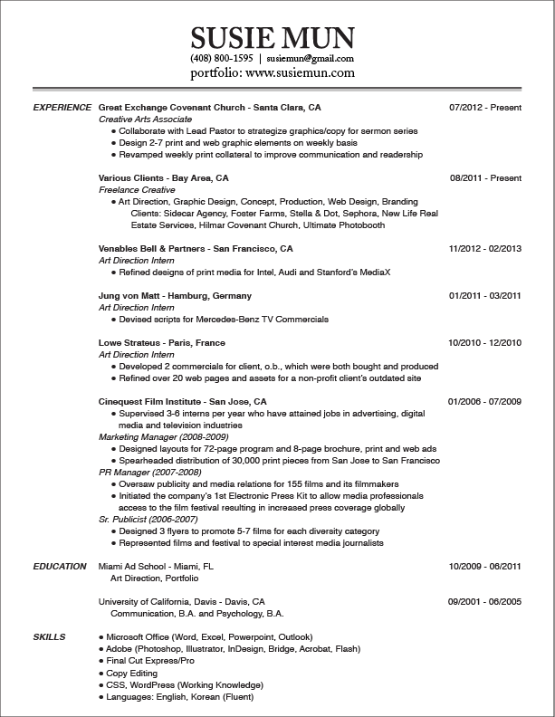 Resume - Susie Mun - Portfolio