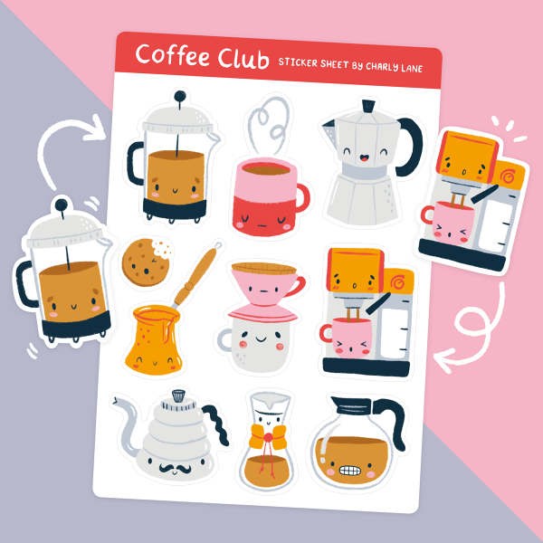 COFFEE CLUB STICKER SHEET - Charly Lane Illustration