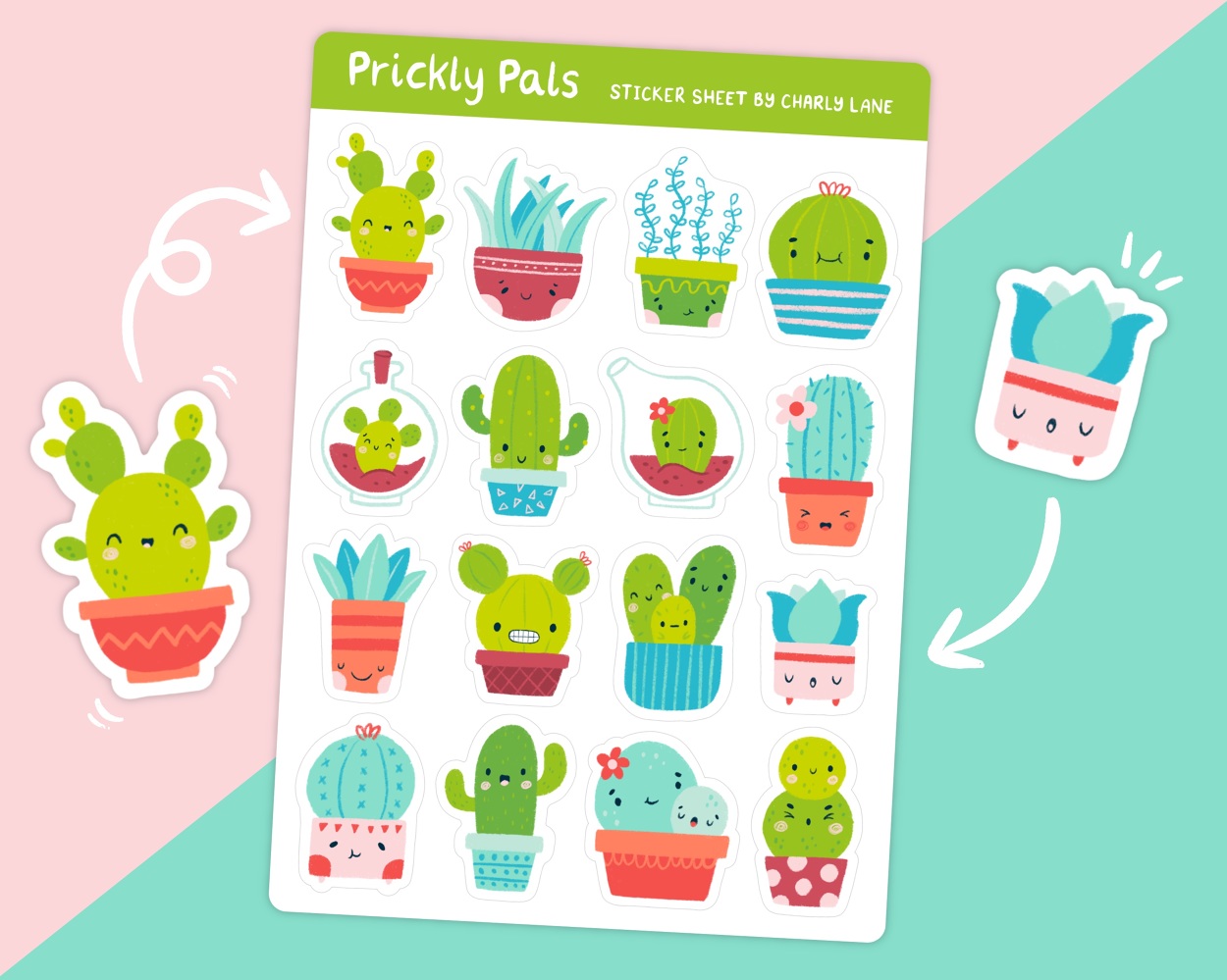 PRICKLY PALS STICKER SHEET - Charly Lane Illustration