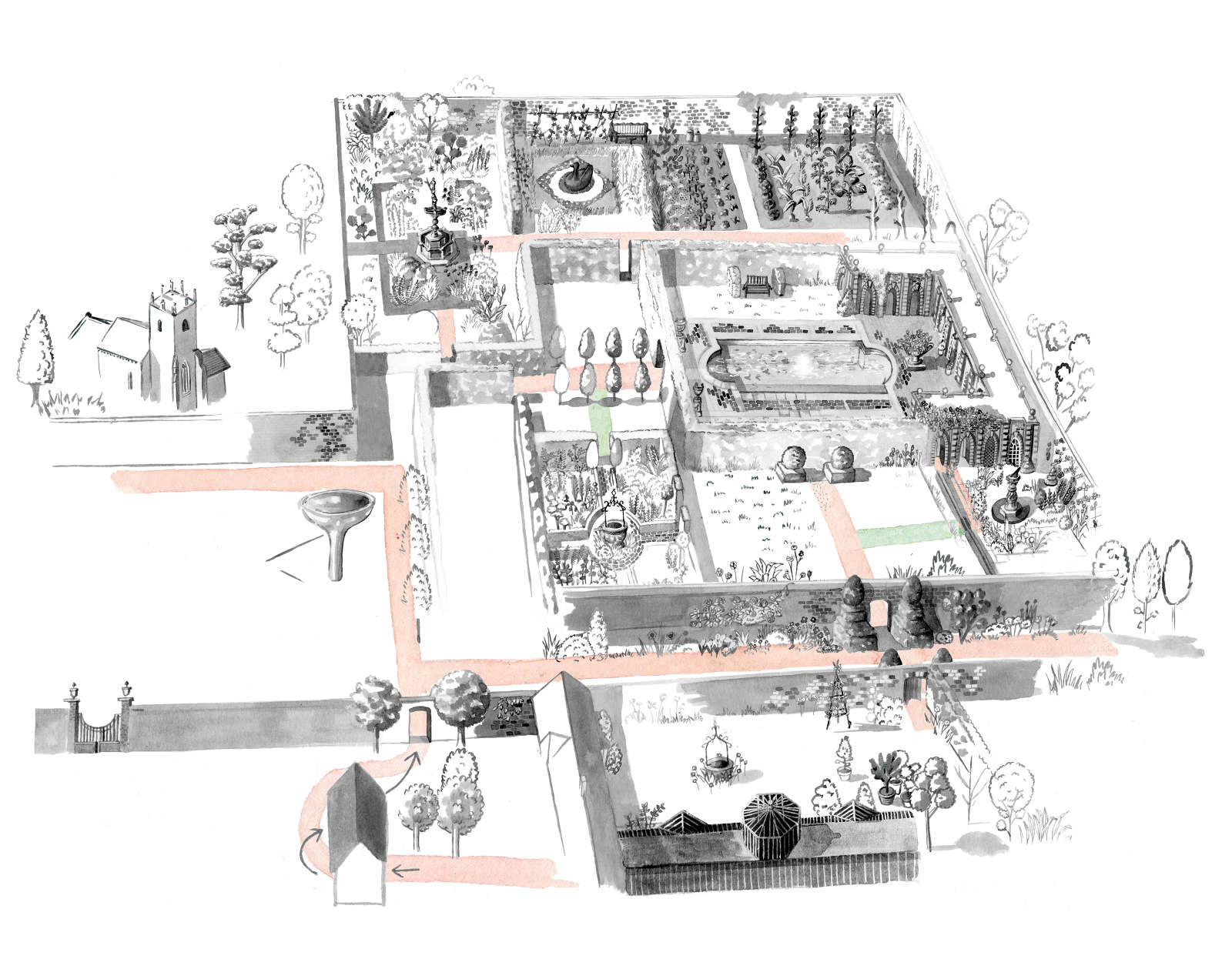 Woolbeding Gardens, National Trust - Laura Hallett Art and Illustration