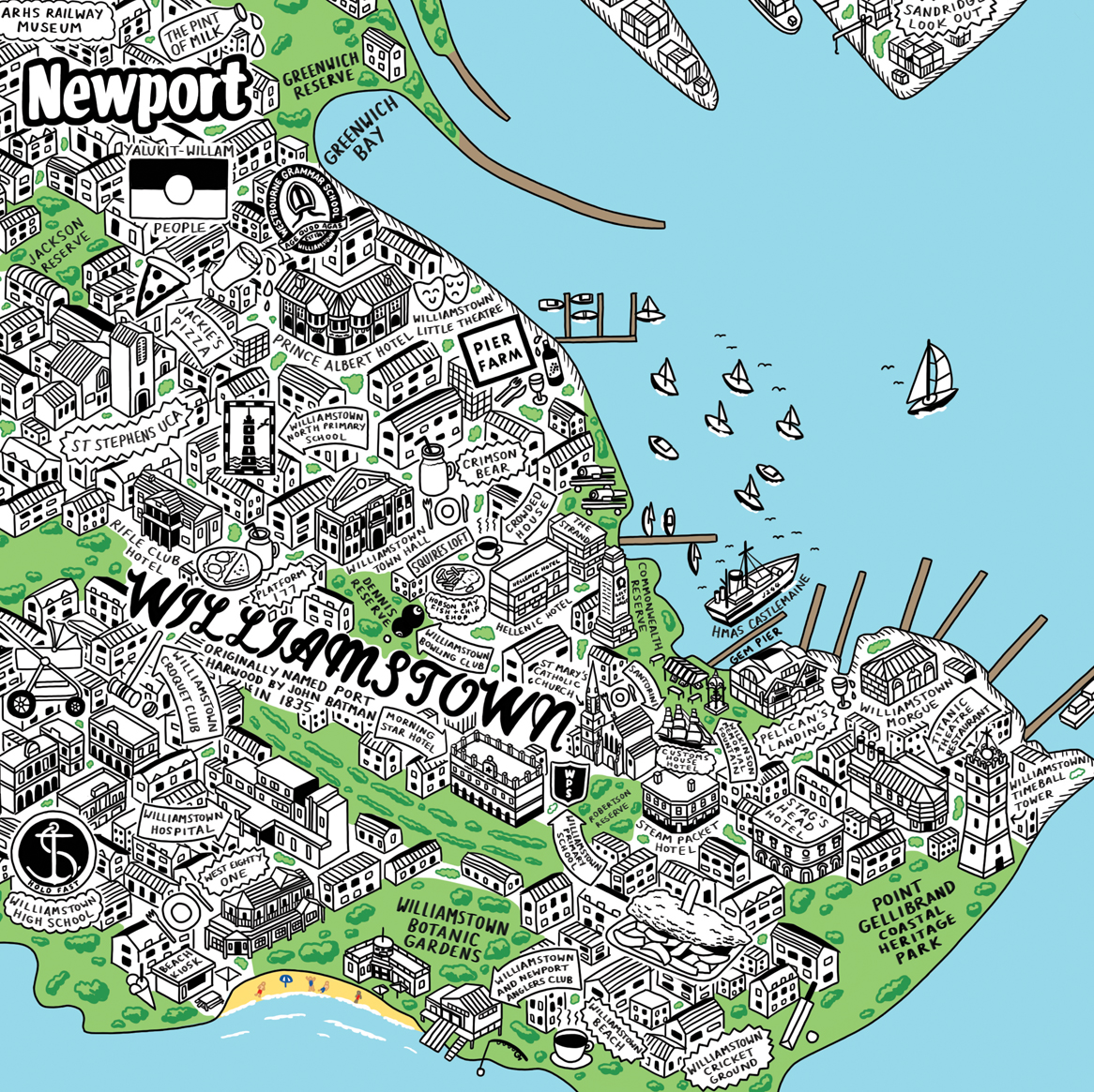 Hand drawn map of Williamstown, Melbourne - by Jenni Sparks : r/AussieMaps