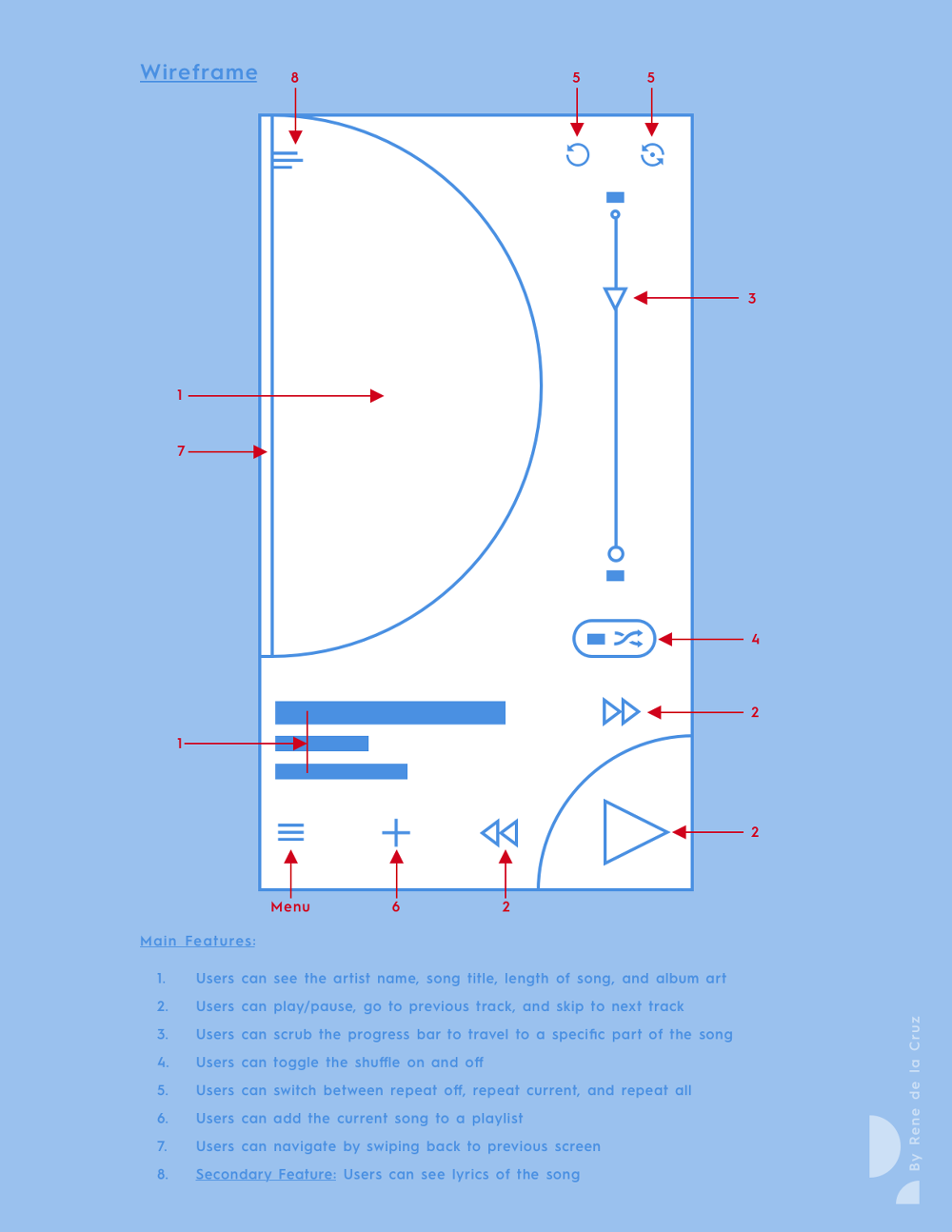 "Music Player Screen" - Five hour design exercise - Rene de la Cruz