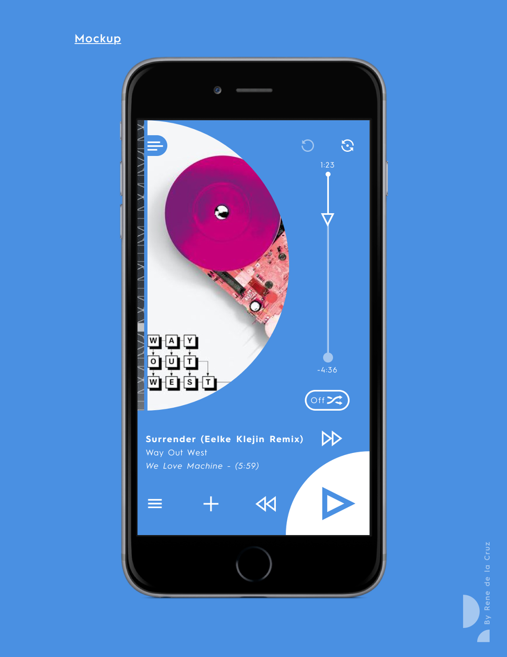"Music Player Screen" - Five hour design exercise - Rene de la Cruz