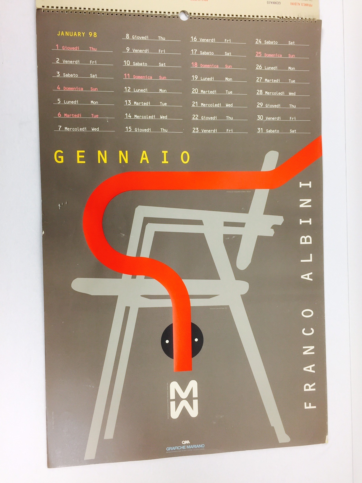 "Calendario 1998" with Graphics Design by most famous Italian Designers ...