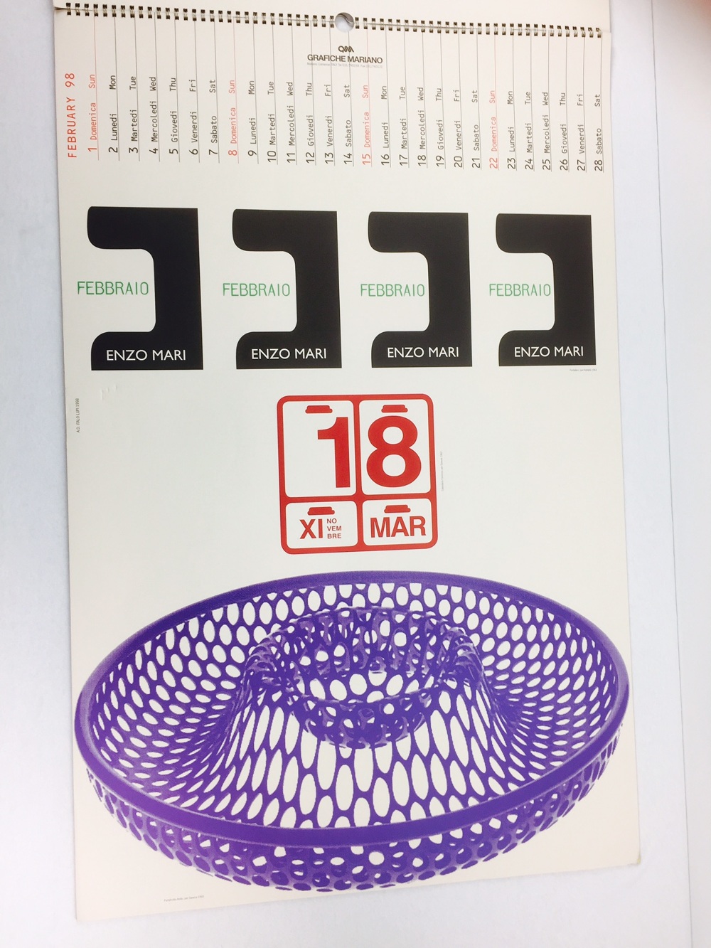 "Calendario 1998" with Graphics Design by most famous Italian Designers ...
