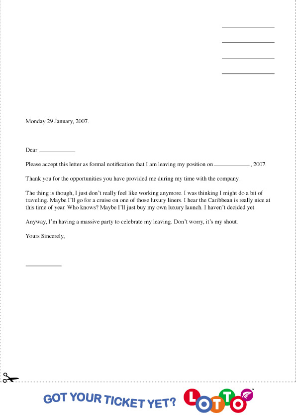 Lotto Resignation Letter - Nige'swork