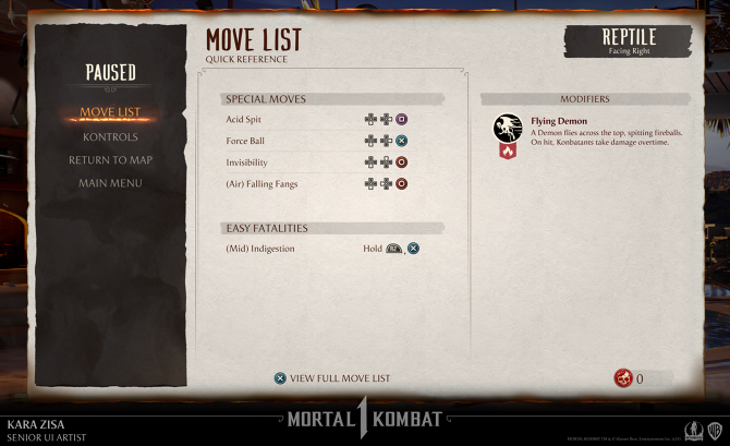 Move List - Kara Zisa Illustrator & UI Artist