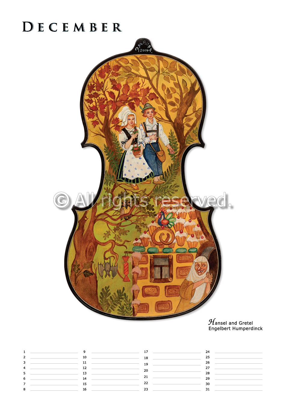 Forever Calendar | Opera Scenes painted on Violin Backs