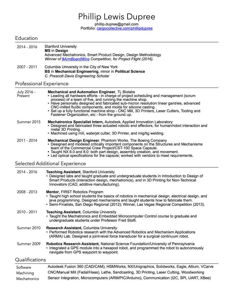 Curriculum Vitae - Nexus: The Portfolio of Phillip Dupree