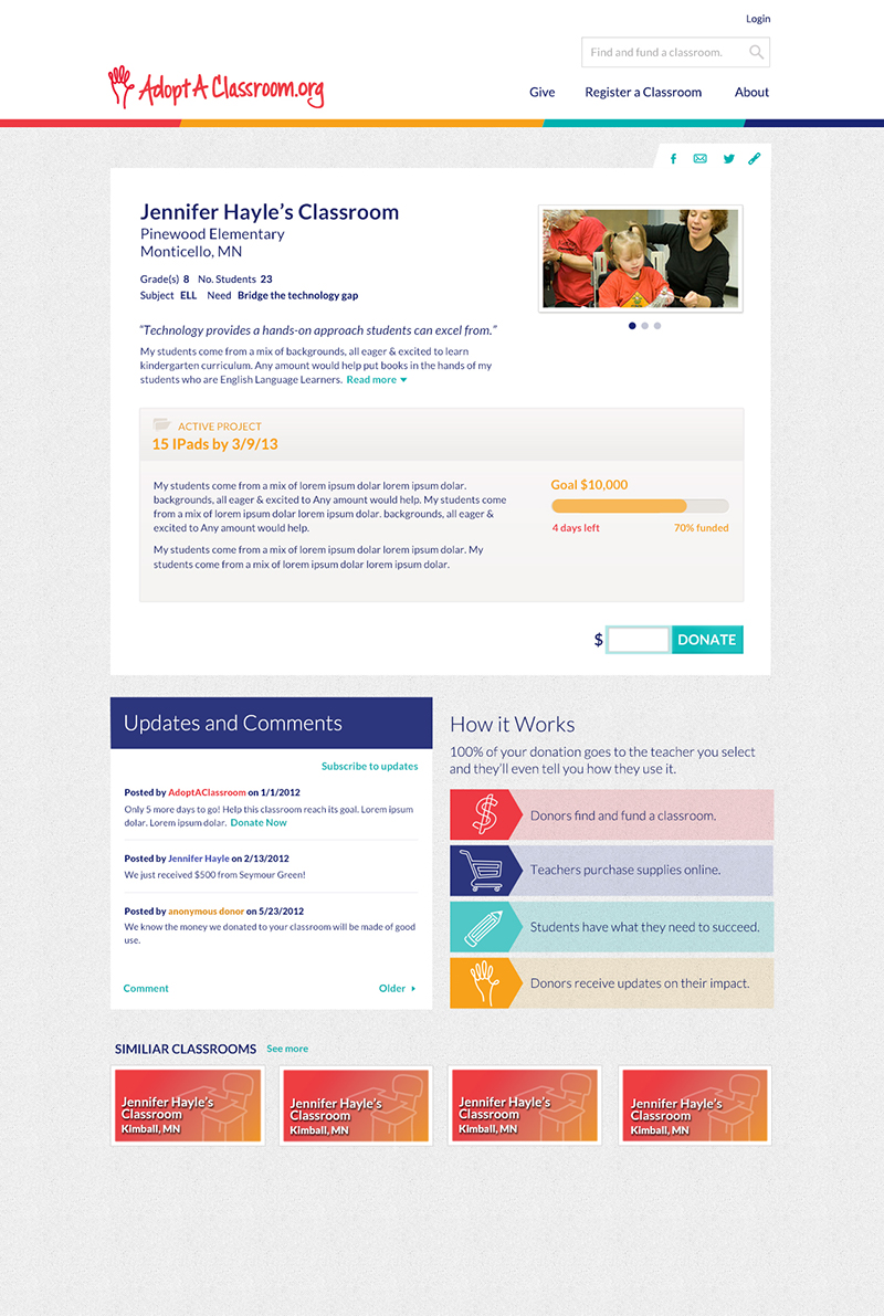 Adopt A Classroom responsive website - Dani Ness