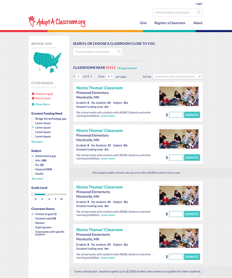 Adopt A Classroom responsive website - Dani Ness