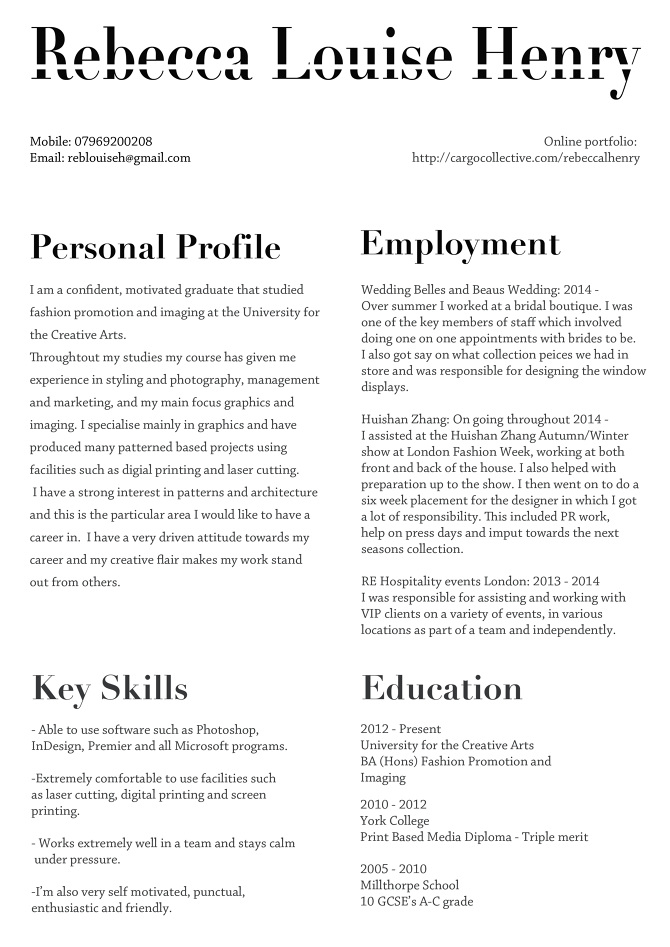 About Me CV Rebecca Louise Henry