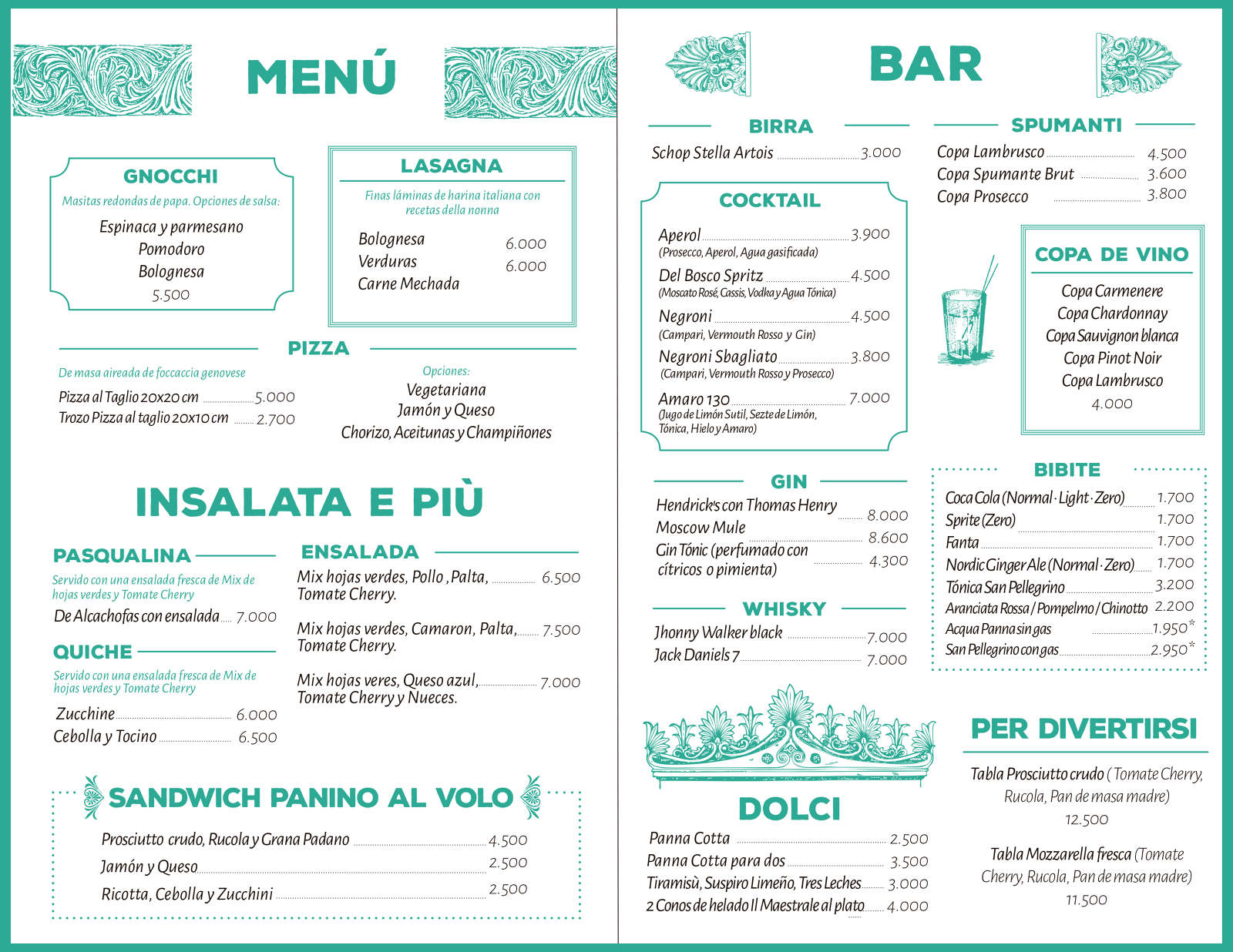 Menú Signorina para Cha.co - Alexa Caramés