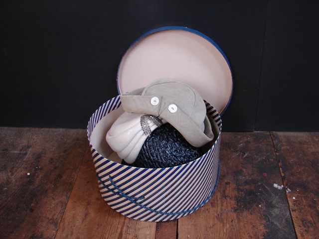 1940's Blue Striped Hat Box - Vintage Elsie