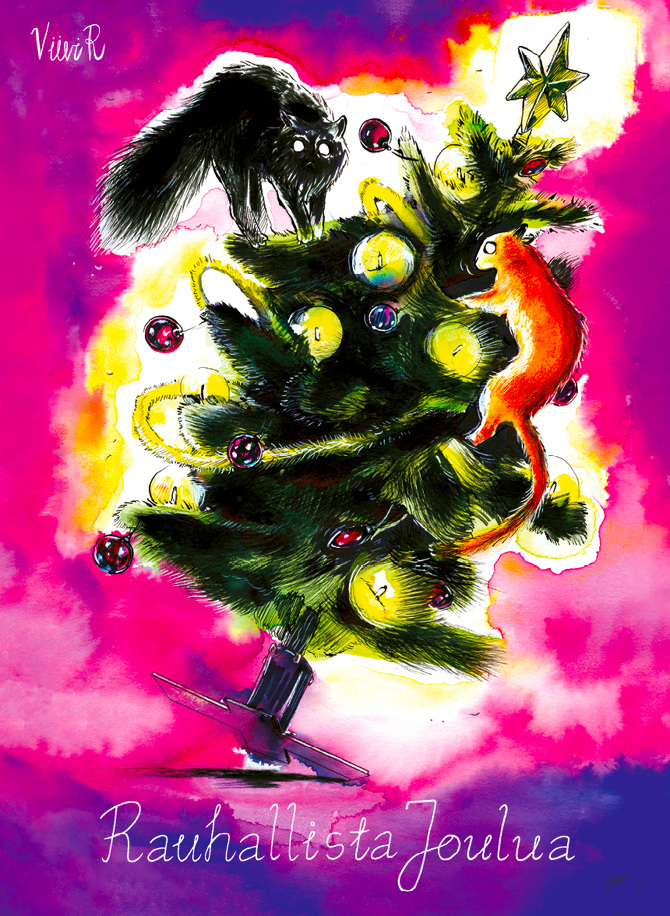 Kissajoulukortit / Catty Christmas cards - Viivi Rintanen