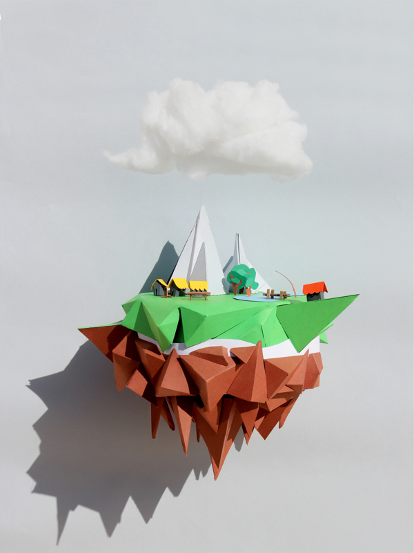 Floating Island - Mjulien Freelance papercraft graphic design