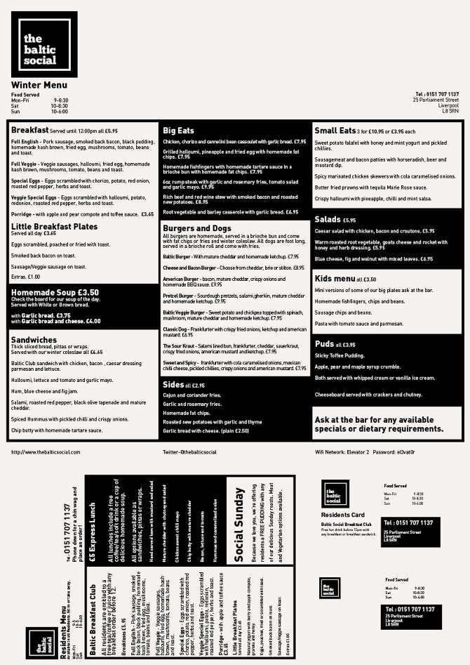 Baltic Social Menus - M A R K J O N E S D E S I G N