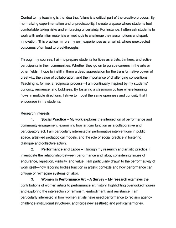 Teaching Philosophy + Research Interests - Performance Art - dawnkasper.com