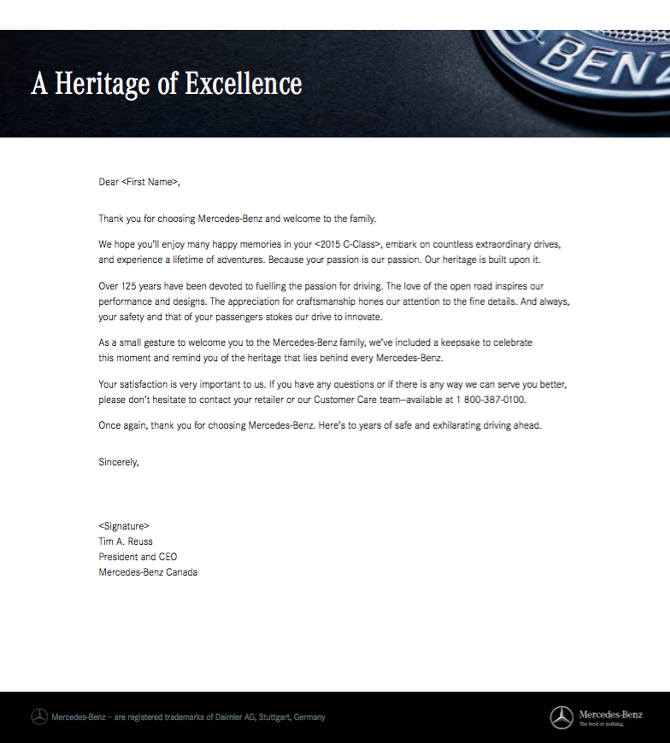 Mercedes-Benz Welcome Package - John Tracey, Writer