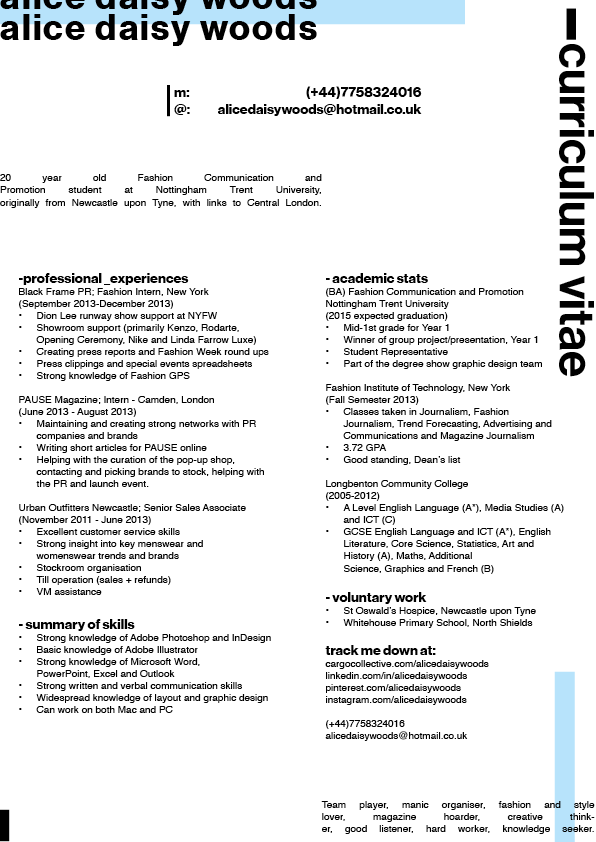 resume + contact - alice daisy woods
