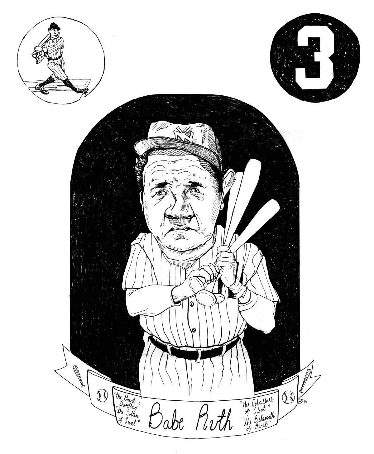 Babe Ruth - Emmett Baggett Illustration