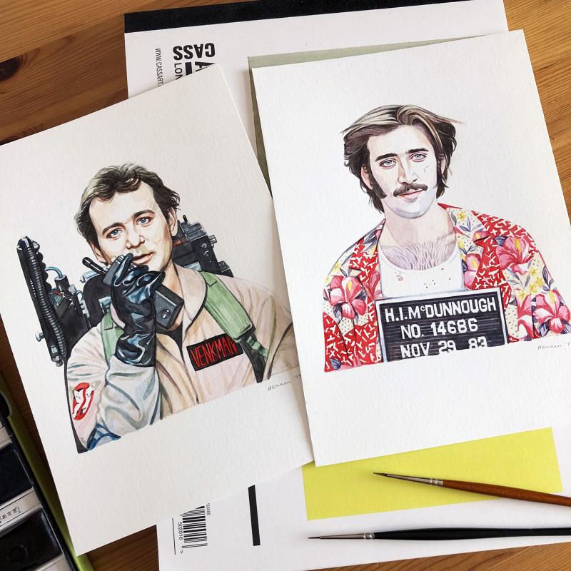 Bill Murray and Nicolas Cage Portraits - Helen Green Illustration