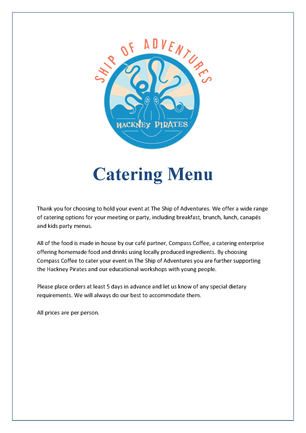 Menus for the Ship of Adventures - Andrew Ribet Schein