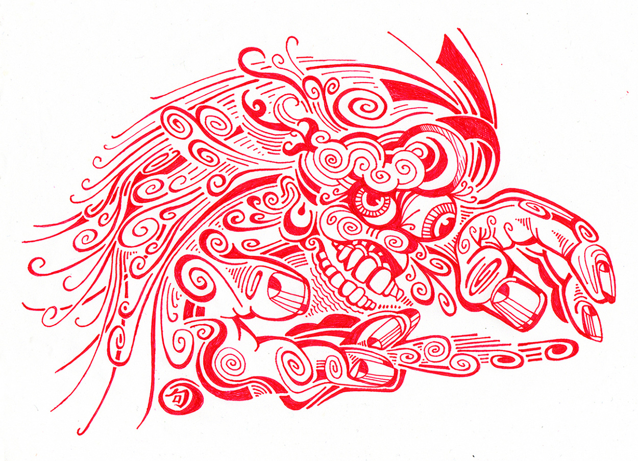 Red Pen - Scribbles Set - Paper Pen & Twigs