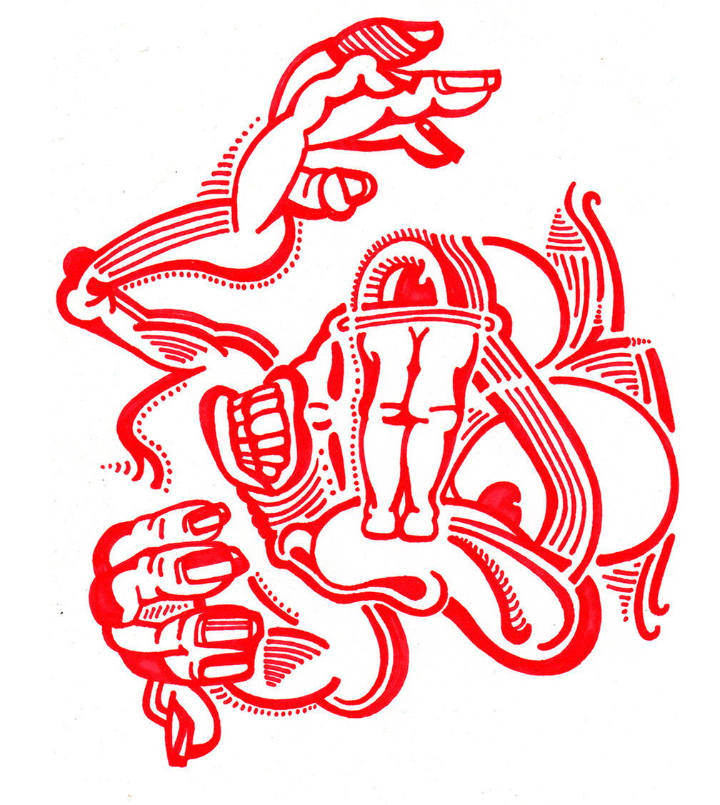 Red Pen - Scribbles Set - Paper Pen & Twigs