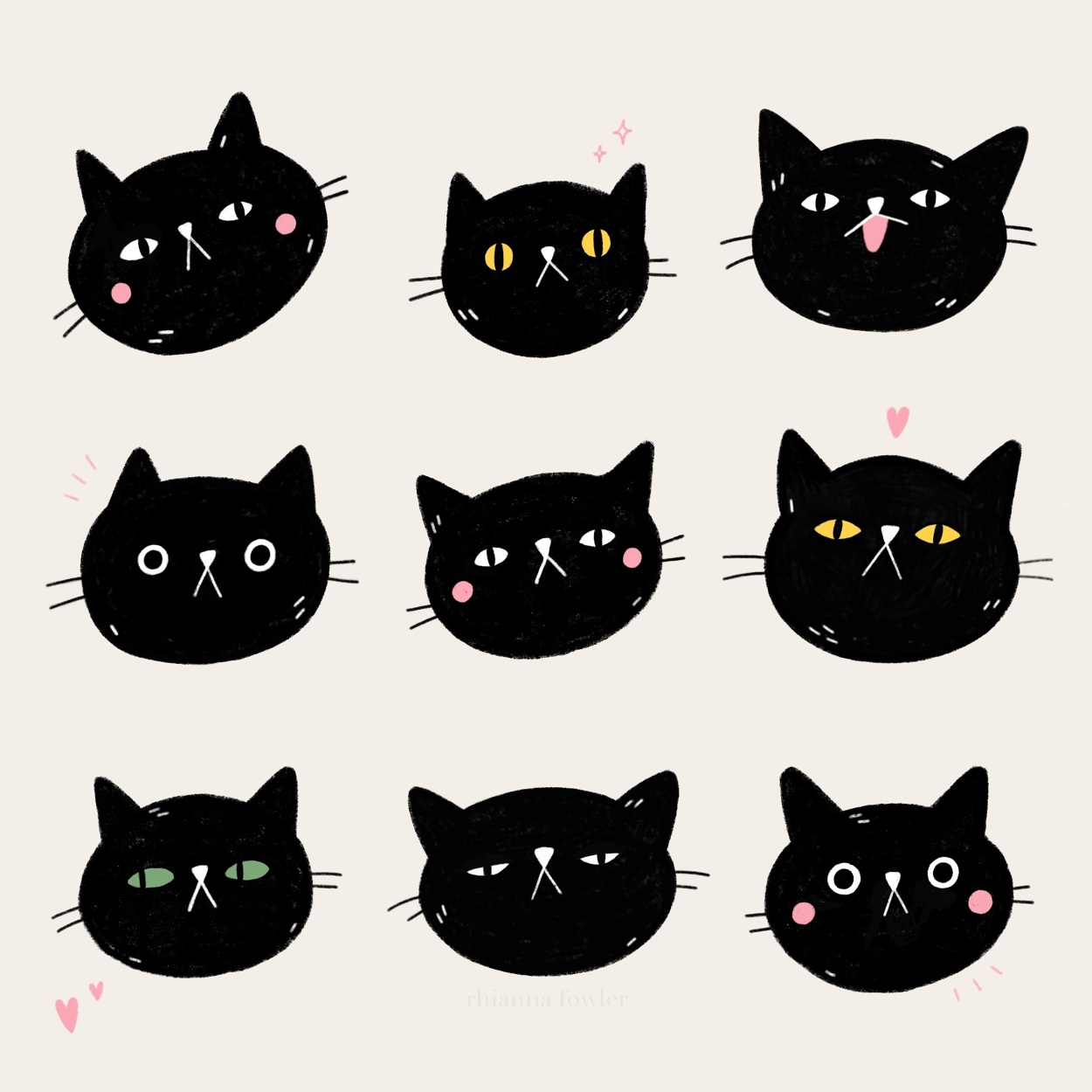 Black Cat Gang Print Design - Rhianna Fowler Illustration
