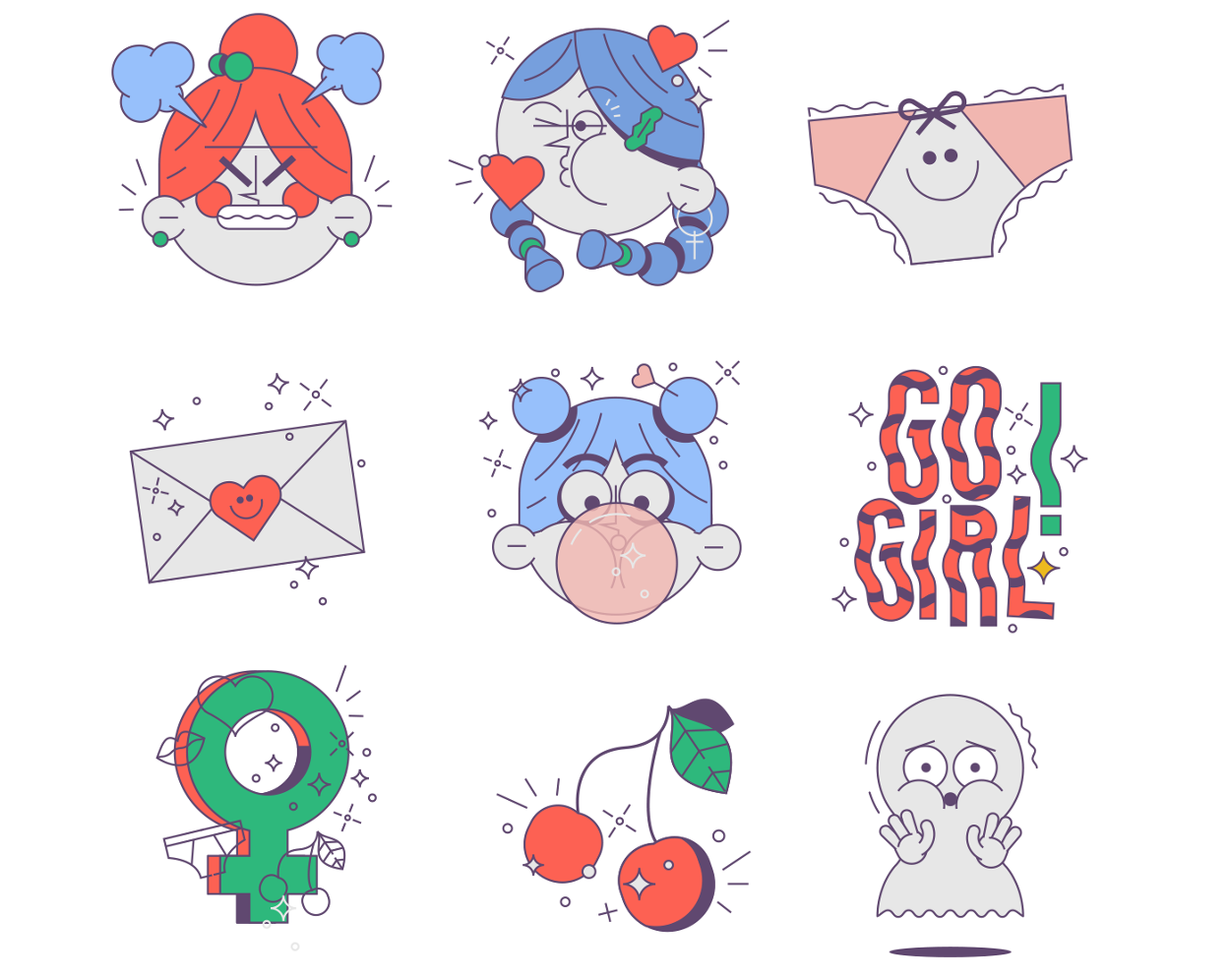 GO GIRL! - sticker pack for Sticker.place - justyna stasik illustration