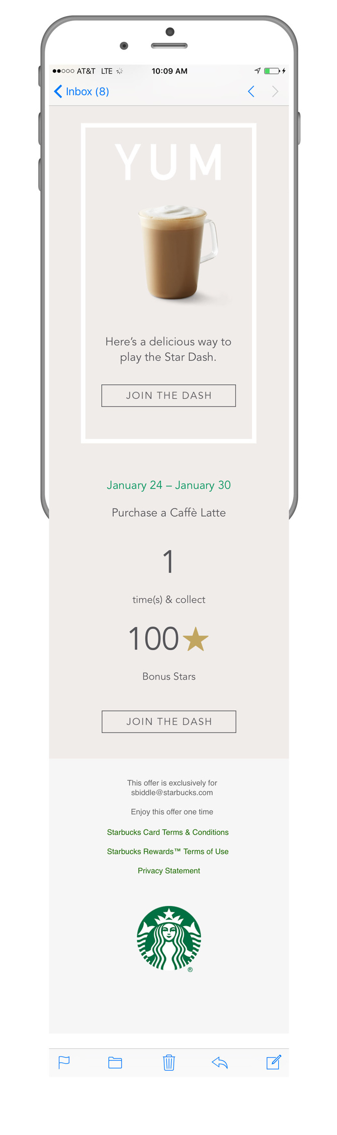Personalized Starbucks Marketing Email - Simon Biddle-Snead