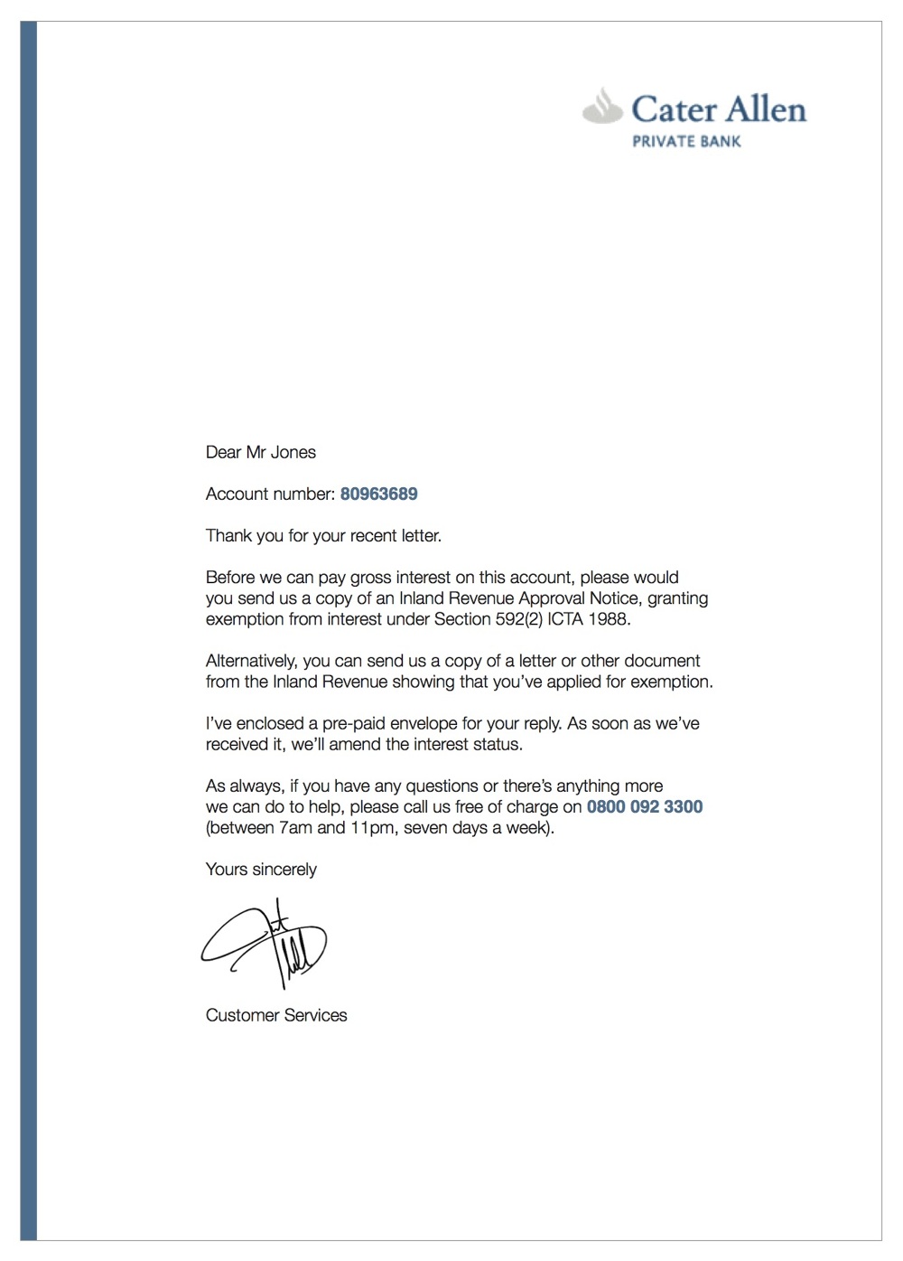 Cater Allen Bank letters - Tooky de Vall