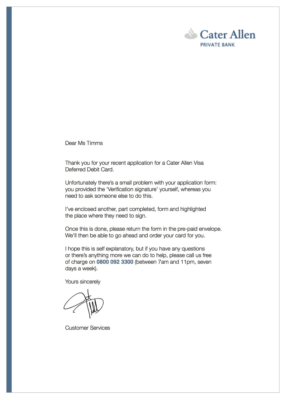 Cater Allen Bank letters - Tooky de Vall