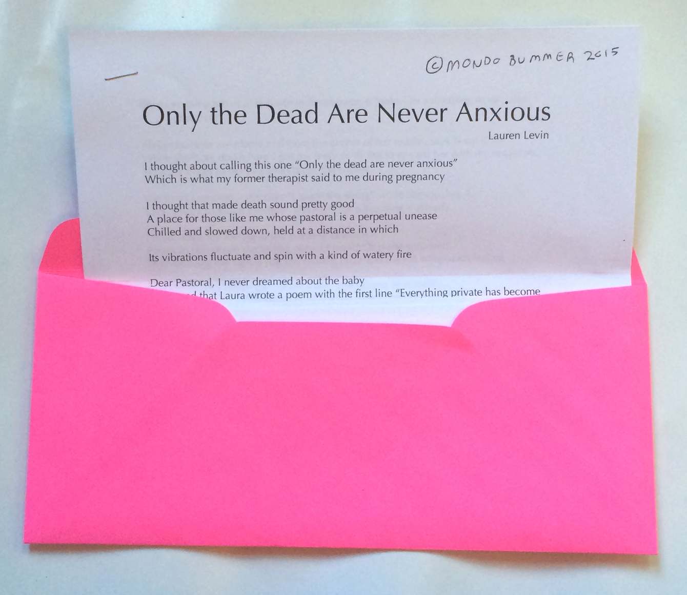 Lauren Levin - Only the dead are ever anxious - MONDO BUMMER