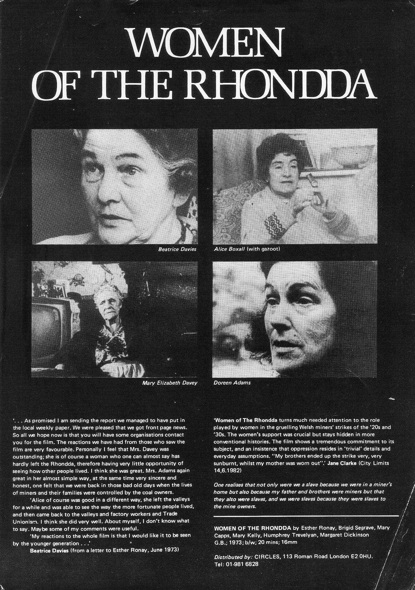 Lecture by Siona Wilson, Women of the Rhondda (1973) - Benison Kilby