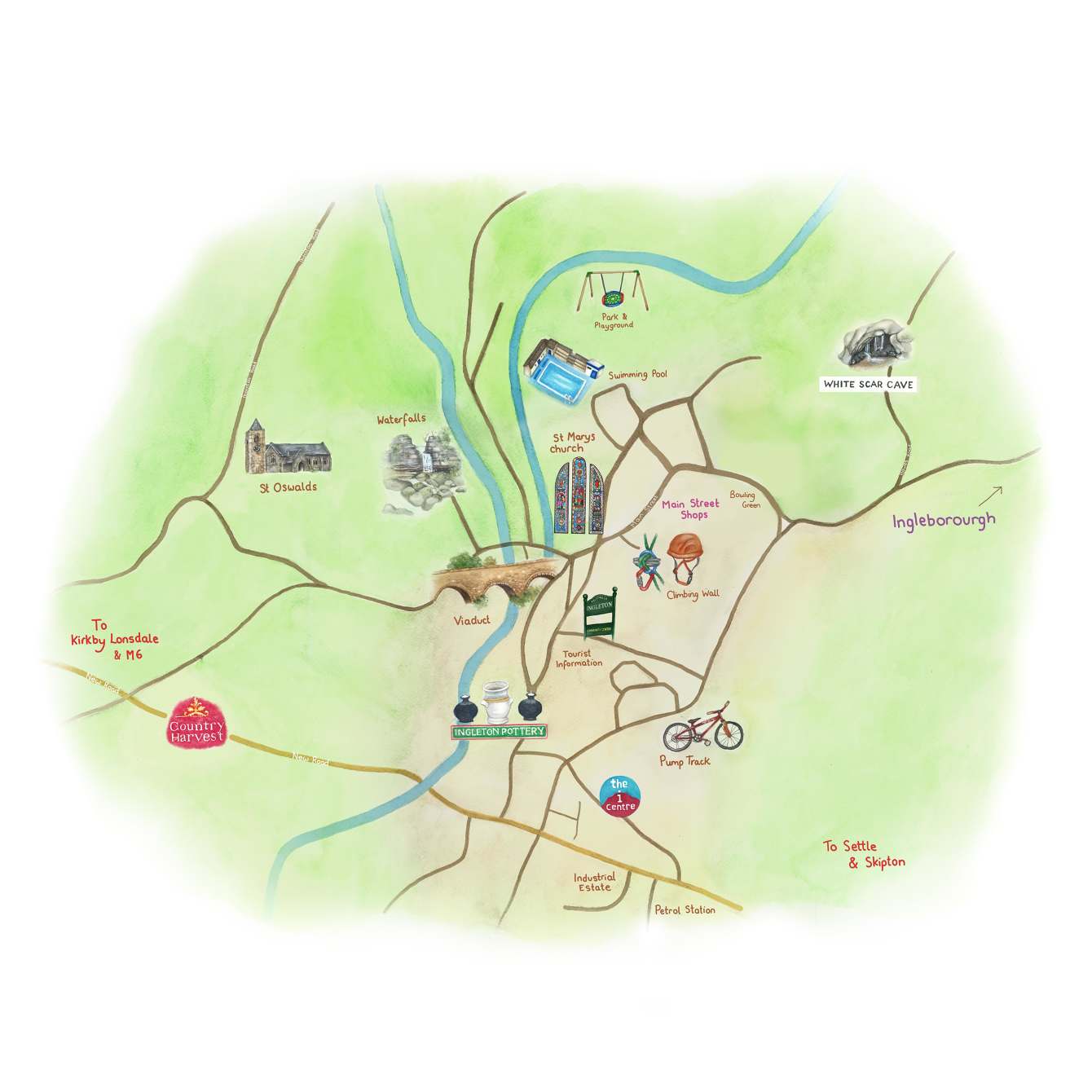 Map of The 3 Peaks and Ingleton Village Map - Rebecca Williamson ...