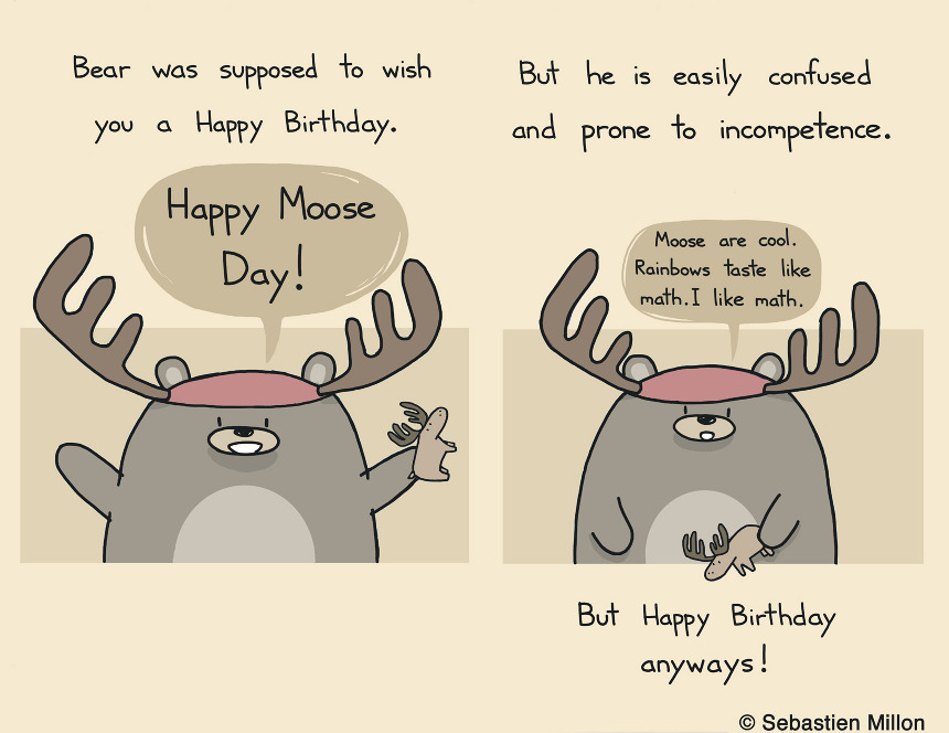 Happy Moose Day Birthday Card Design - Sebastien Millon / Art ...