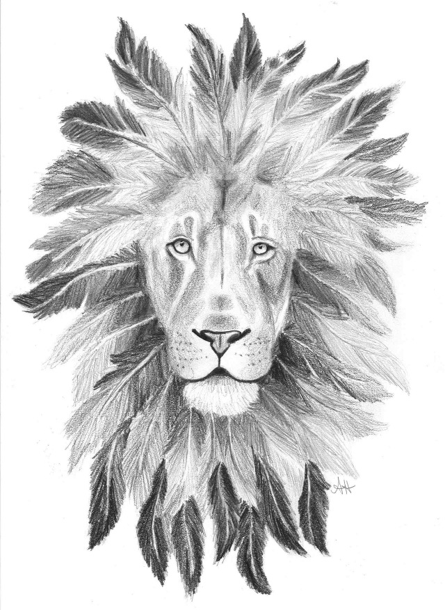 Lion with Feather Mane - Audrey Hicks Fine Art