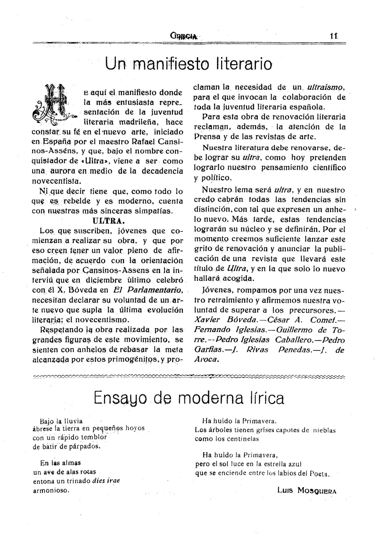 Un manifiesto literario - ULTRA (1919) - La nueva literatura
