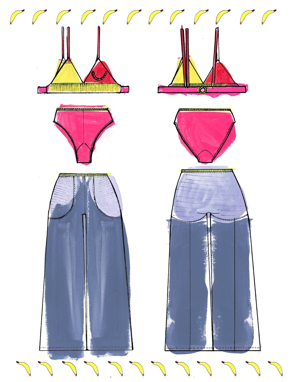 Hand Drawn Flats for Bras and Bananas - Paige Ryan