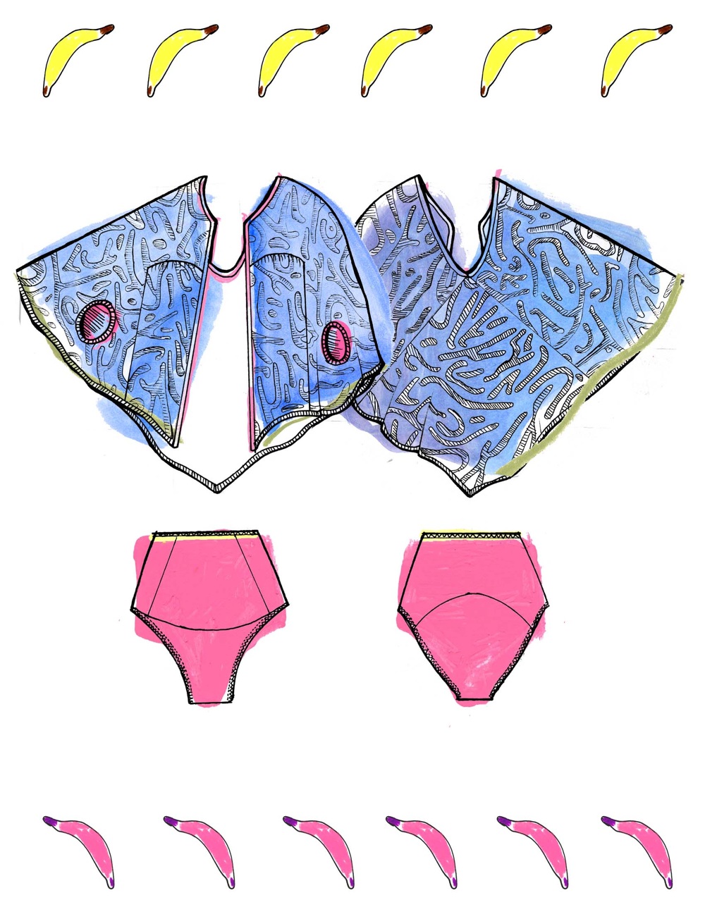 Hand Drawn Flats for Bras and Bananas - Paige Ryan
