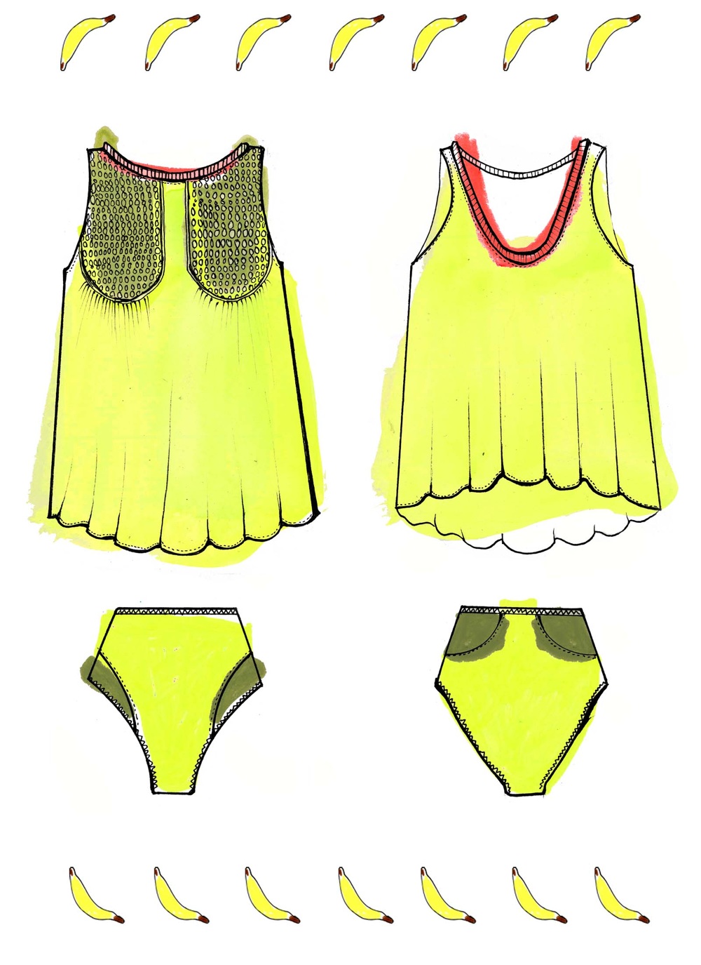 Hand Drawn Flats for Bras and Bananas - Paige Ryan